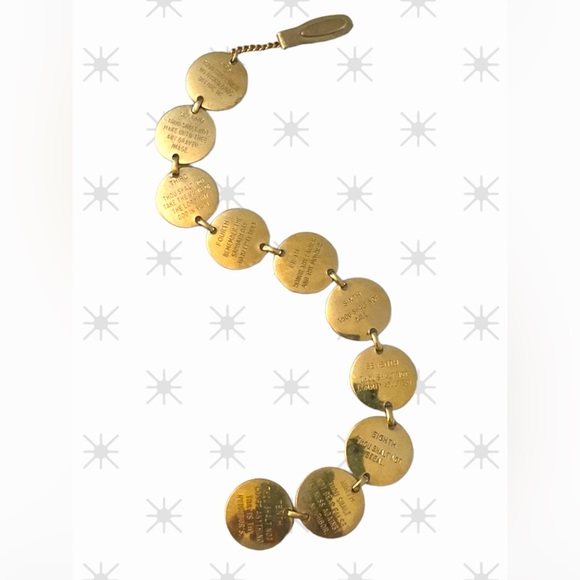 Office | Vintage Gold Toned Ten Commandments Metal Coin Bookmark Chain ...